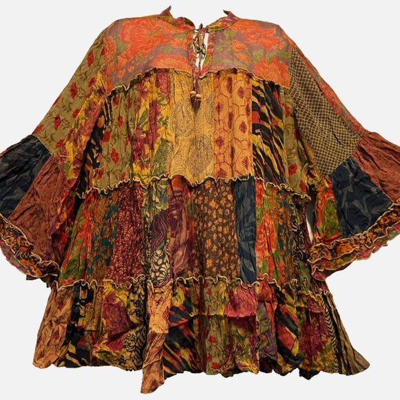 funky stuff | Tops | Nw Funky Stuff Patch Boho Tiered Babydoll Sheer ...